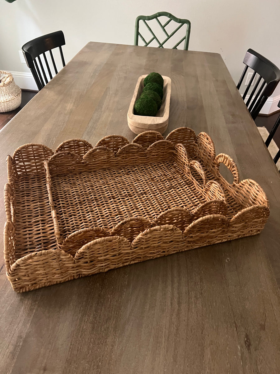 Natural Scalloped Wicker Tray – Sea Marie Designs